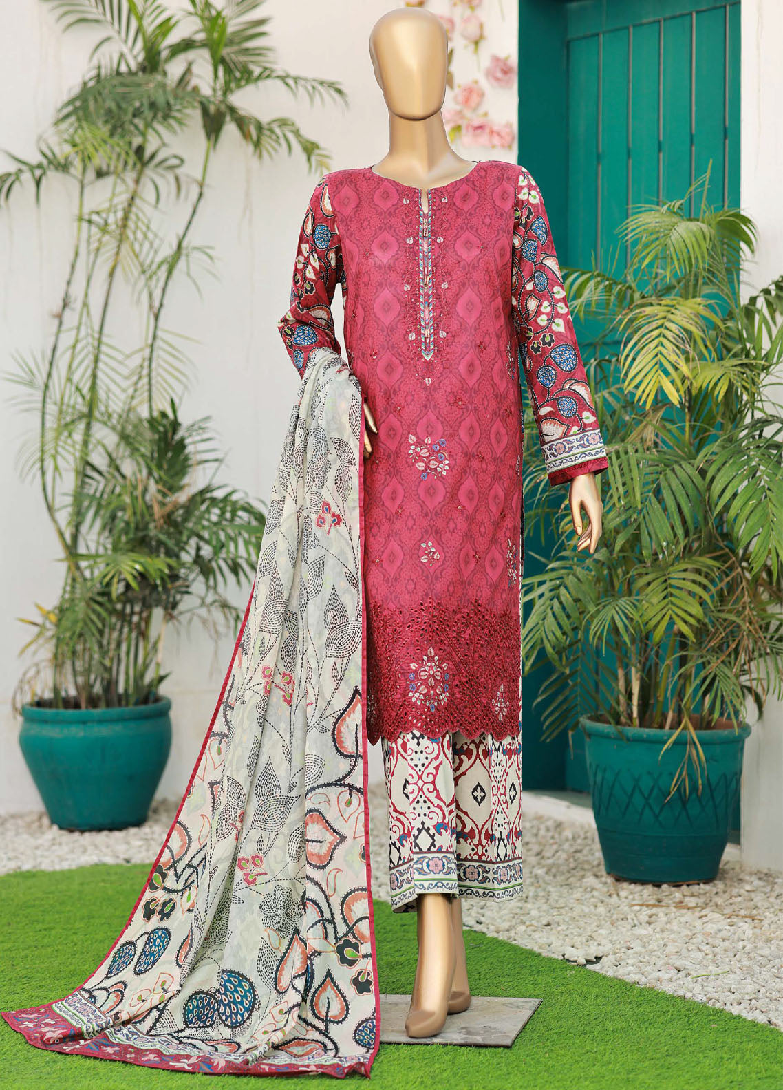 Elegant By HZ Textiles Embroidered Lawn 3 Piece Unstitched Suit HZ26EE ...