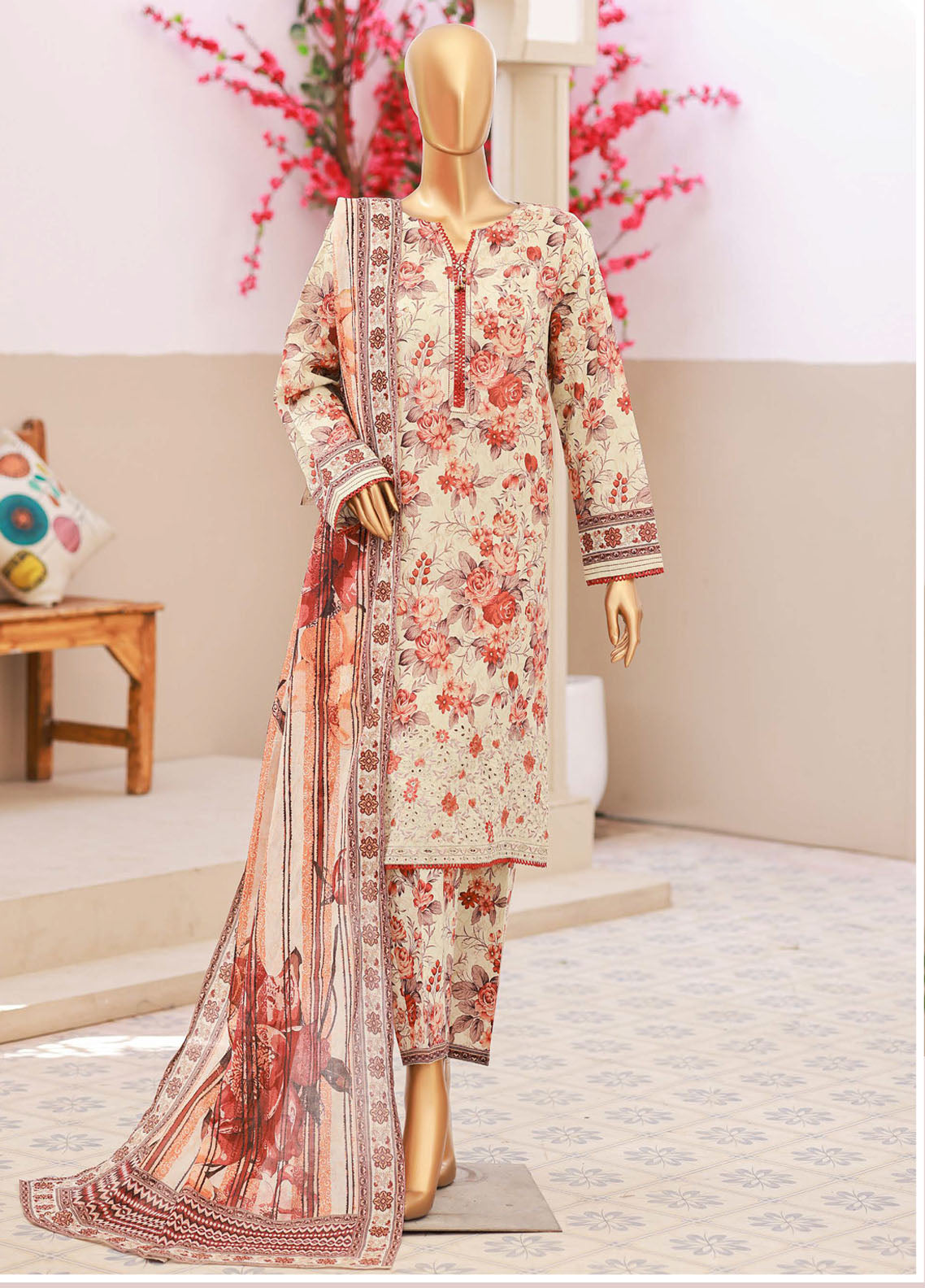 Elegant By HZ Textiles Embroidered Lawn 3 Piece Unstitched Suit HZ26EE ...